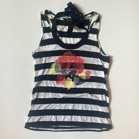 McGinn | Tops | Anthropologie Mcginn Black And White Stripe Floral Tank ...